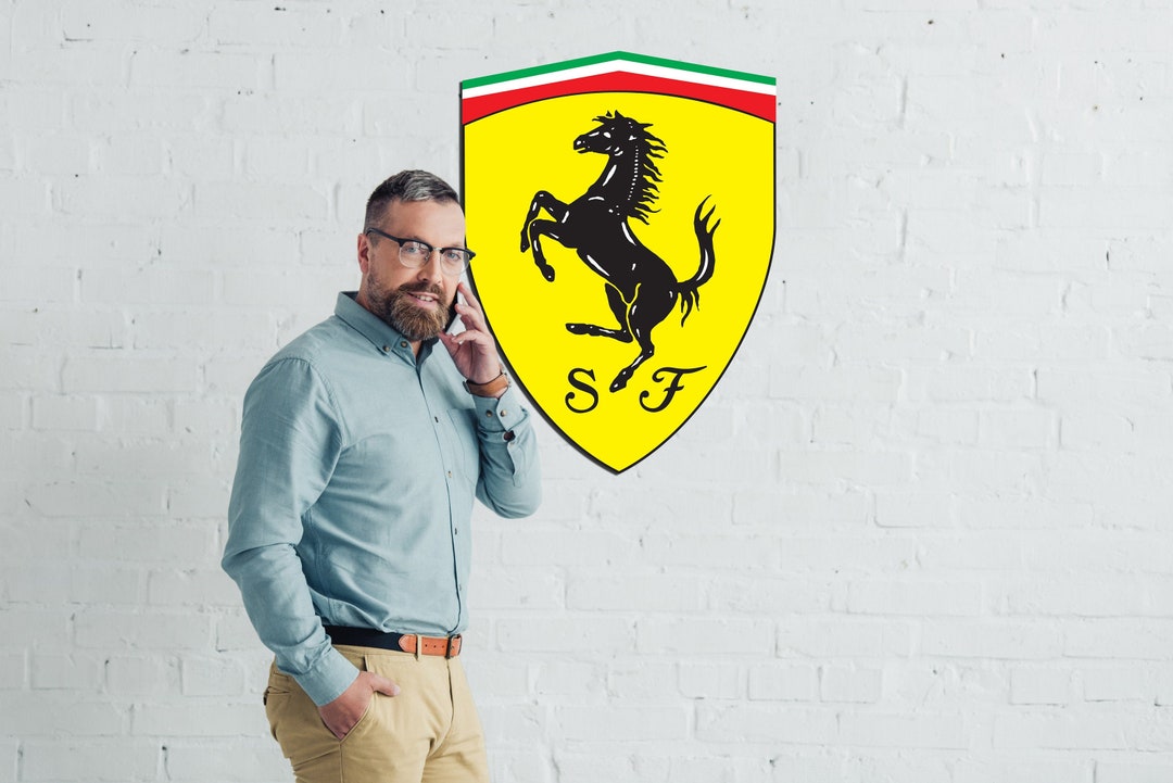 24” Metal Ferrari Logo Crest Wall Sign for Man Cave, Bar or Garage ...