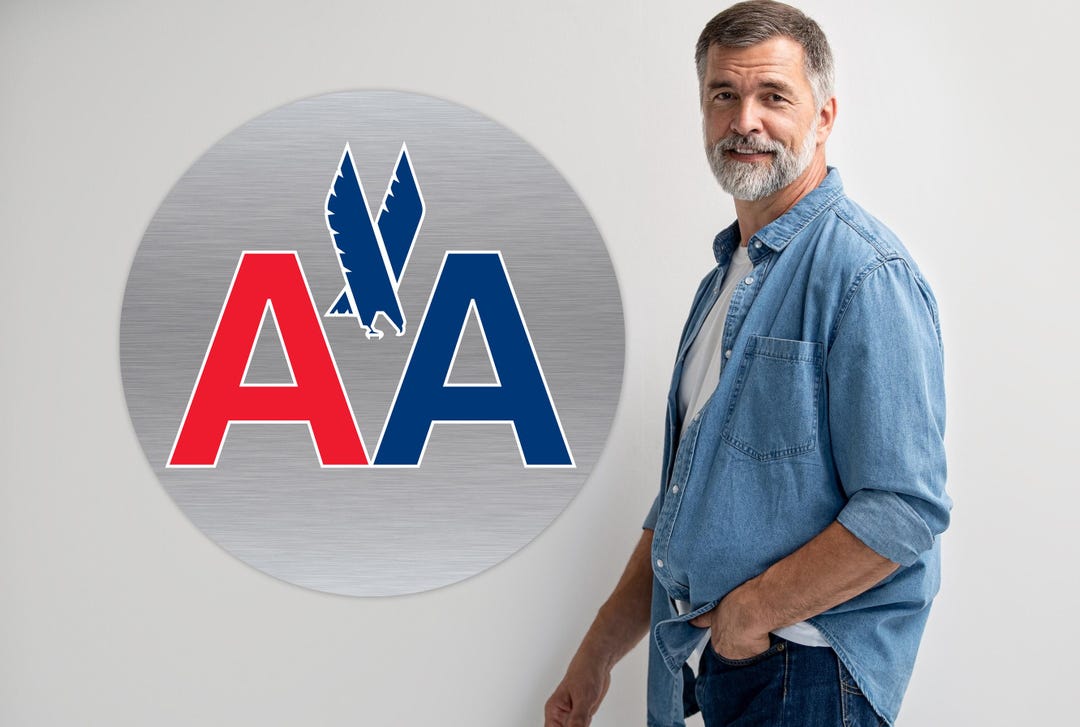 Round Metal American Airlines Sign | Brushed Aluminum Print up to 27 ...