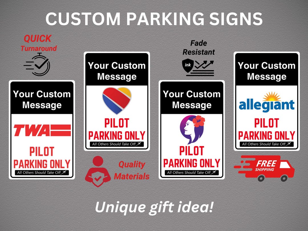 Custom Pilot Parking Sign: Weatherproof Metal, Personalized Airline ...