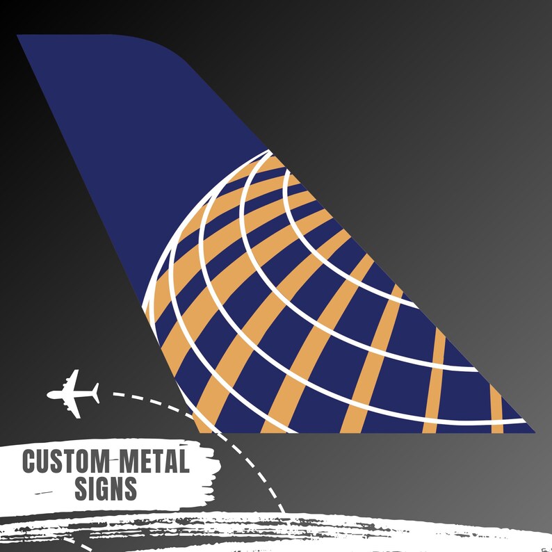 United Airlines Tail Fin Metal Wall Sign: Blue & Gold Continental ...