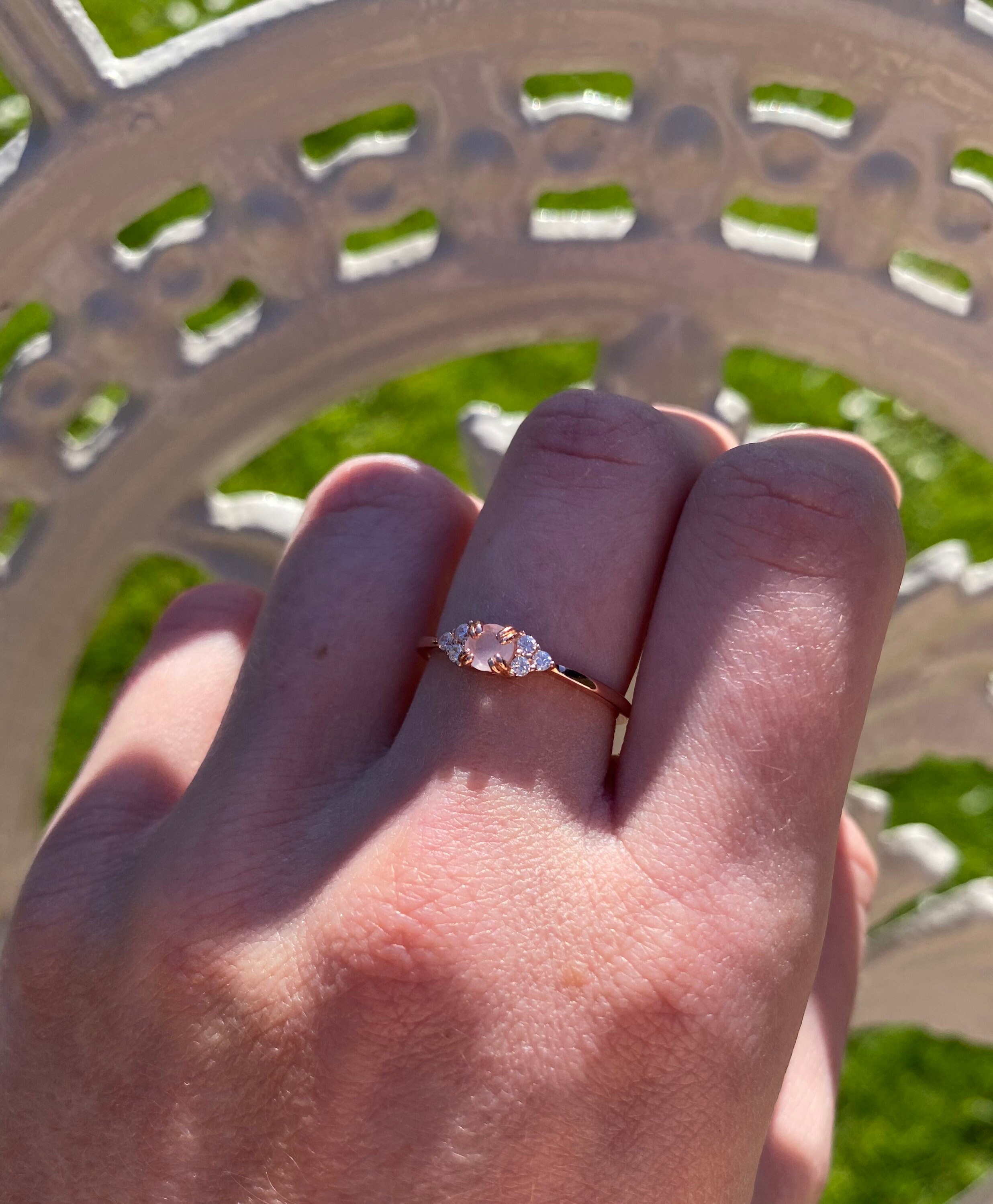 Dainty Rose gold 925 sterling silver three stone pink opal | Etsy