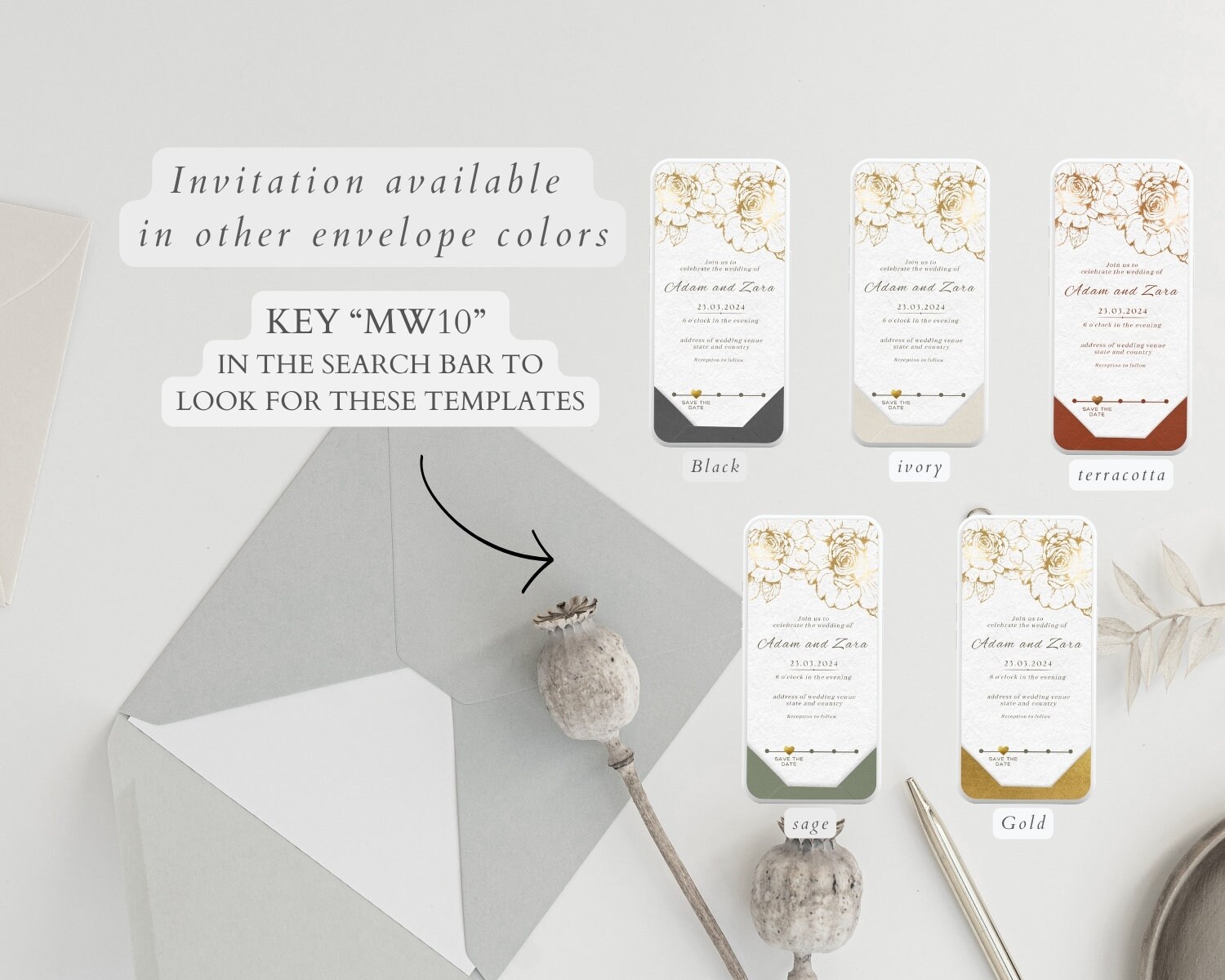 Digital Modern Wedding Invitation Template With Envelope, Photo Wedding ...