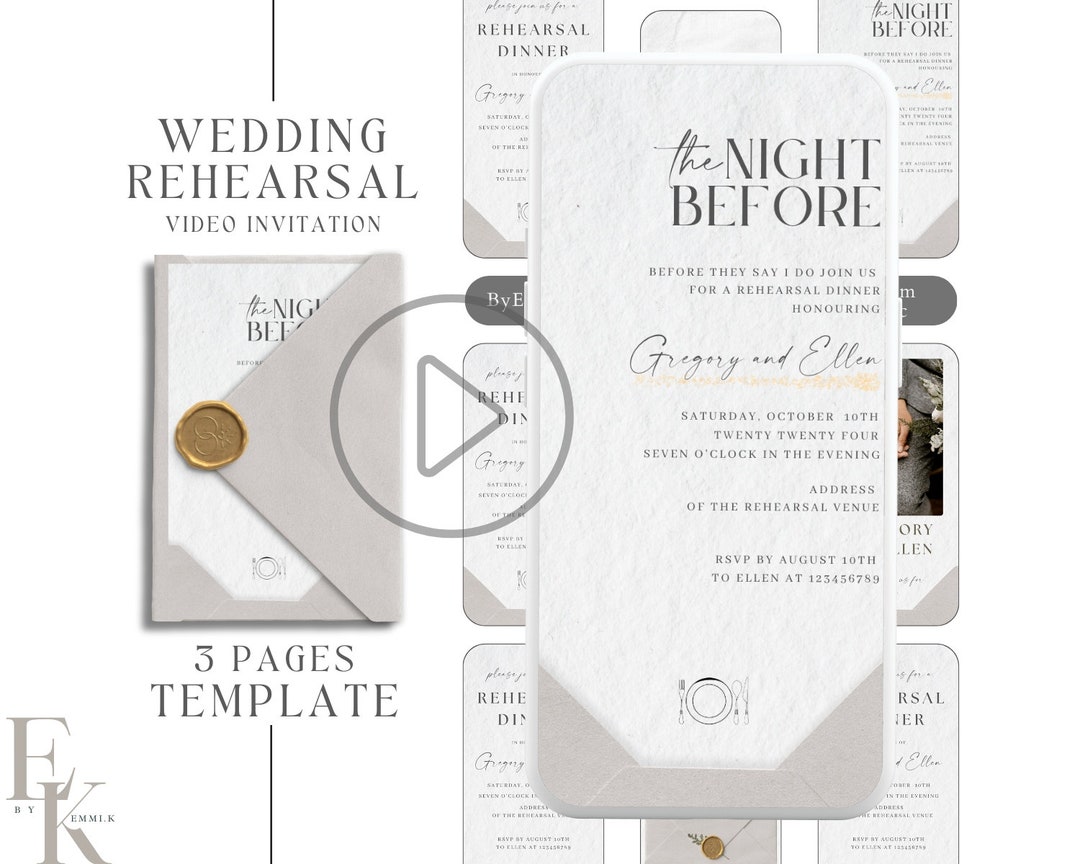 Digital Wedding Rehearsal Dinner Invitation Template With Envelope ...