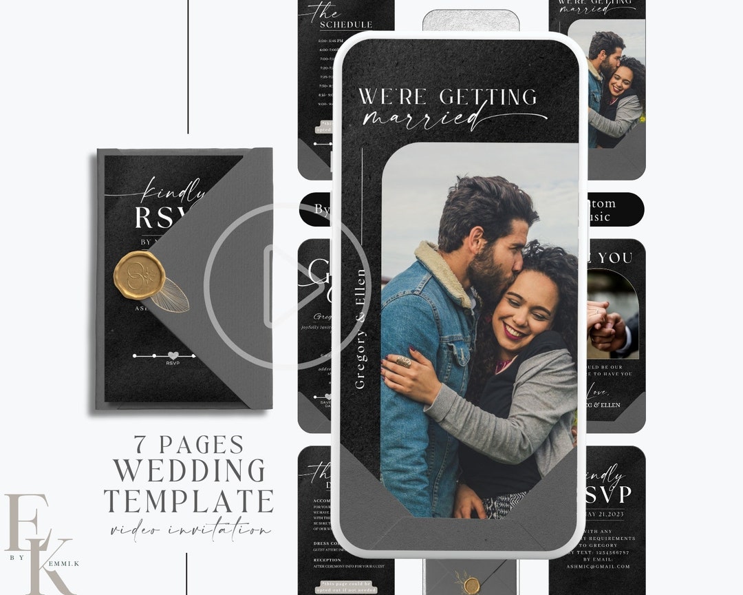 Digital Wedding Invitation Video Template, Black Wedding Suite Invite ...