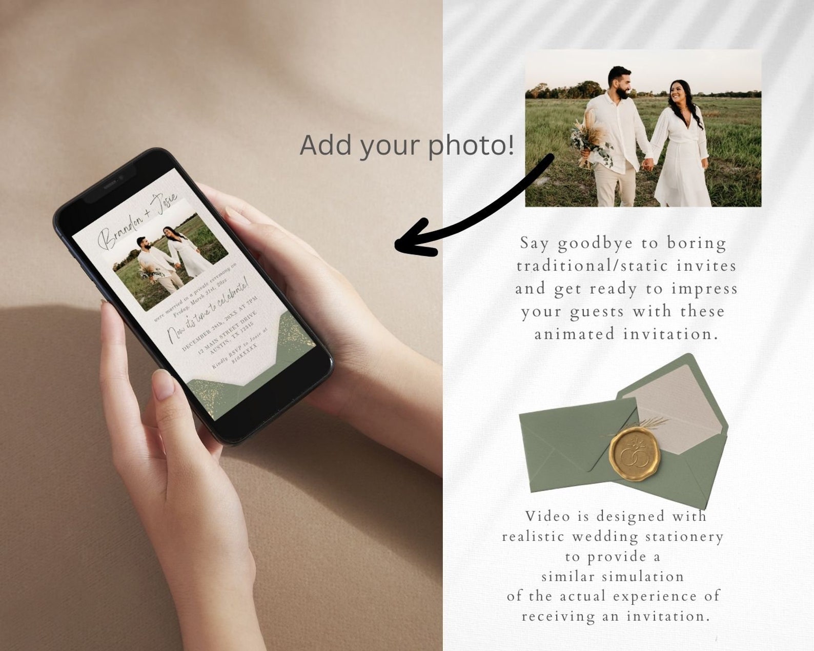 Editable Olive Eloped Wedding Template Video Invitation, Animated ...