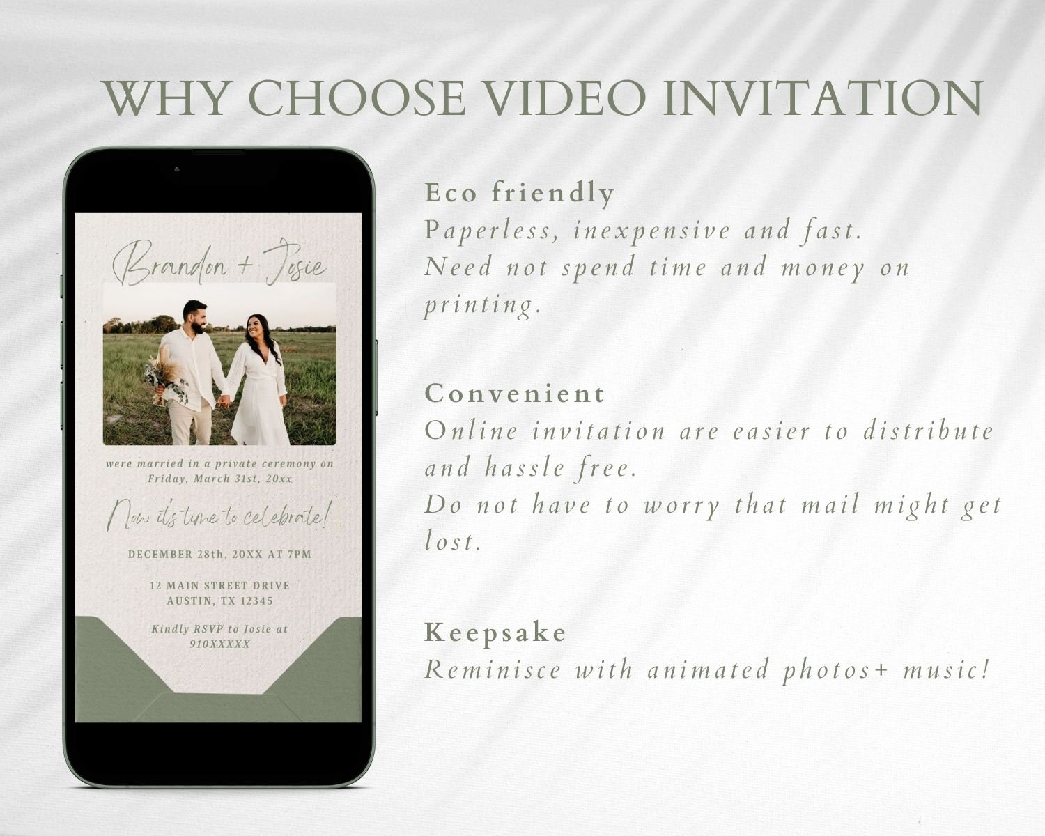 Editable Olive Eloped Wedding Template Video Invitation, Animated ...