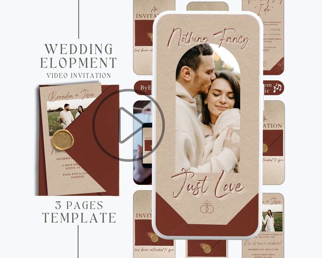 Red Eloped Wedding Invitation Video Invite, Animated Elopement ...