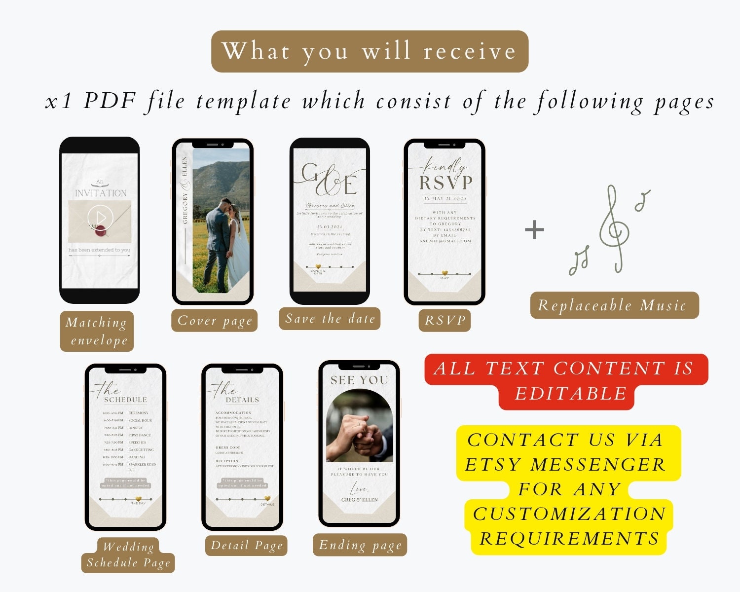 Digital Ivory Beige Wedding Invitation Suite and Rsvp Template and ...