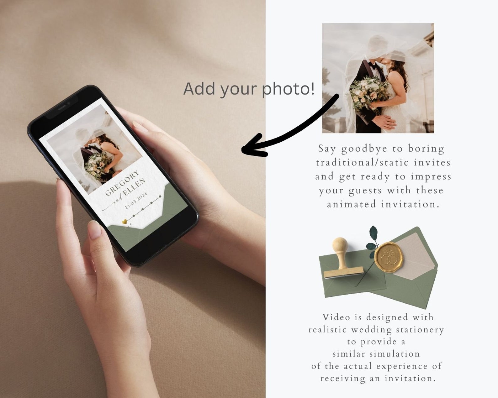 Digital Sage Green Wedding Invitation Video With Rsvp Template and ...