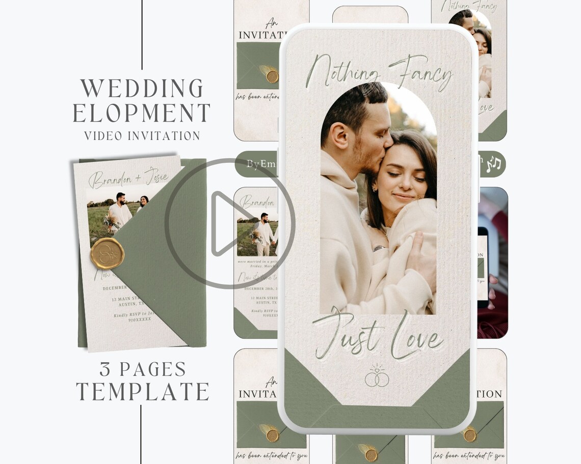 Editable Olive Eloped Wedding Template Video Invitation, Animated ...