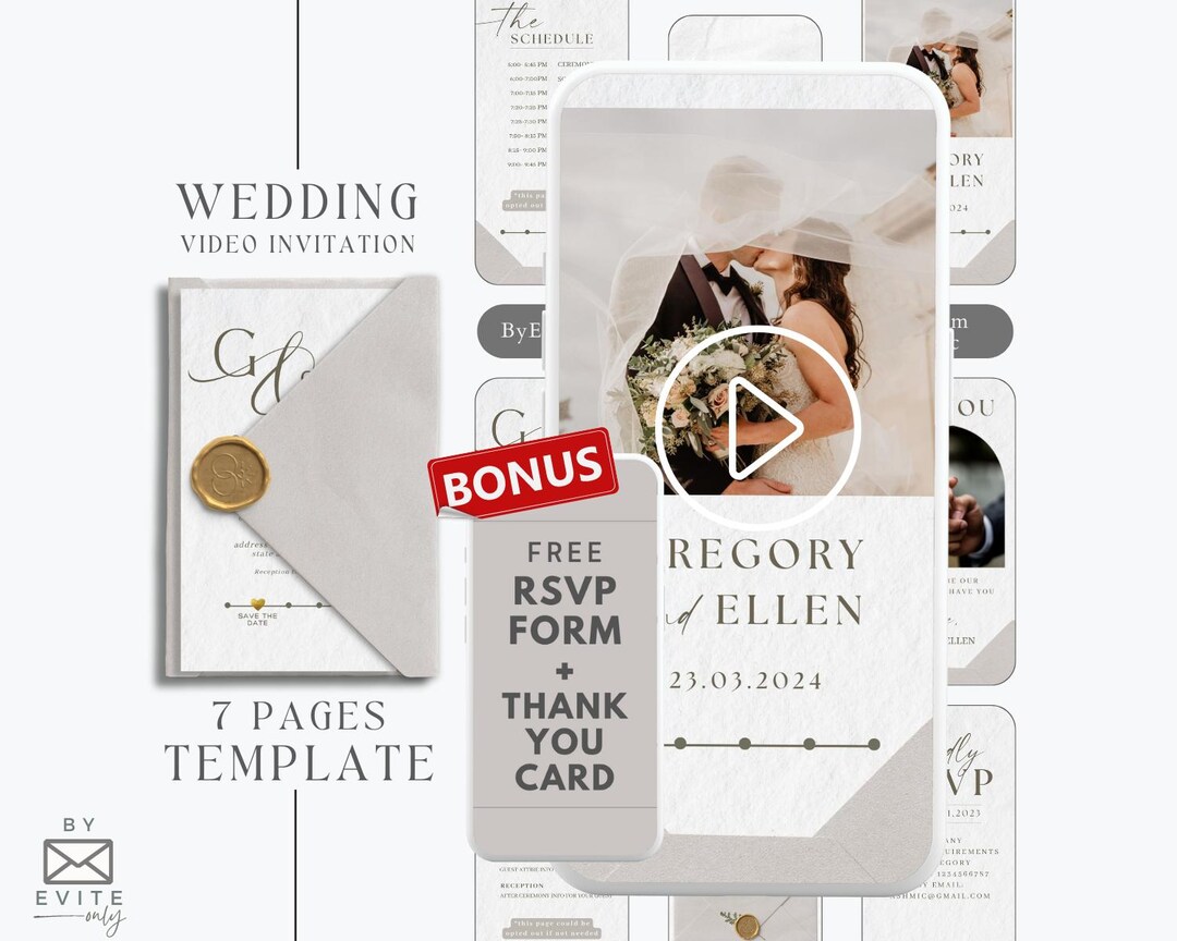 Digital Modern Wedding Invitation Template, Minimalist Wedding Video ...