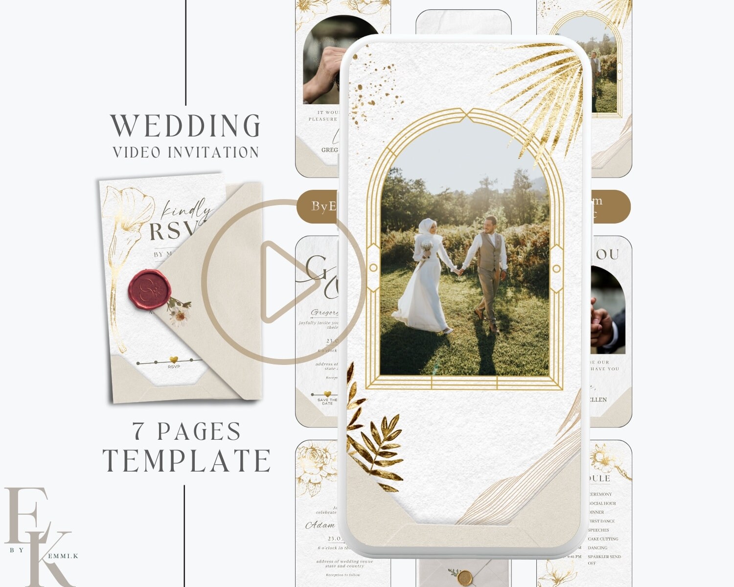 Digital Modern Wedding Invitation Template With Envelope, Photo Wedding ...