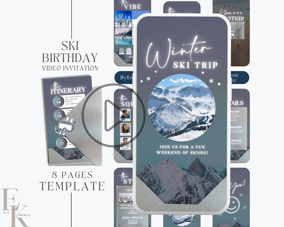 Digital Ski Itinerary Trip Invitation Template, Apres Ski Invitation ...