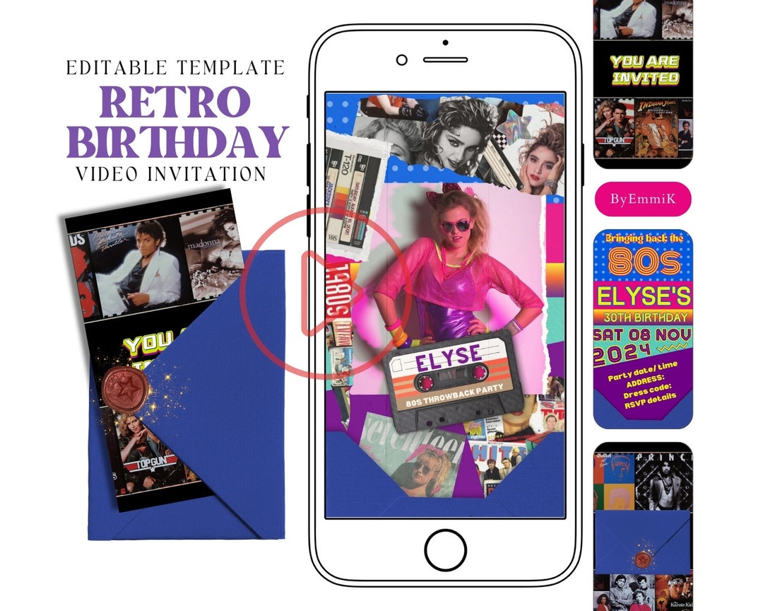Retro Birthday Invitation Template, Back to the 80s Birthday Party ...