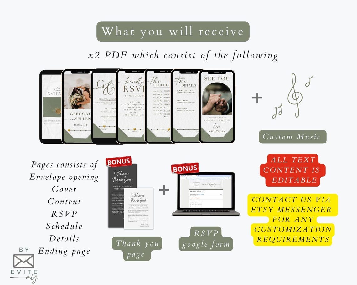 Digital Sage Green Wedding Invitation Video With Rsvp Template and ...