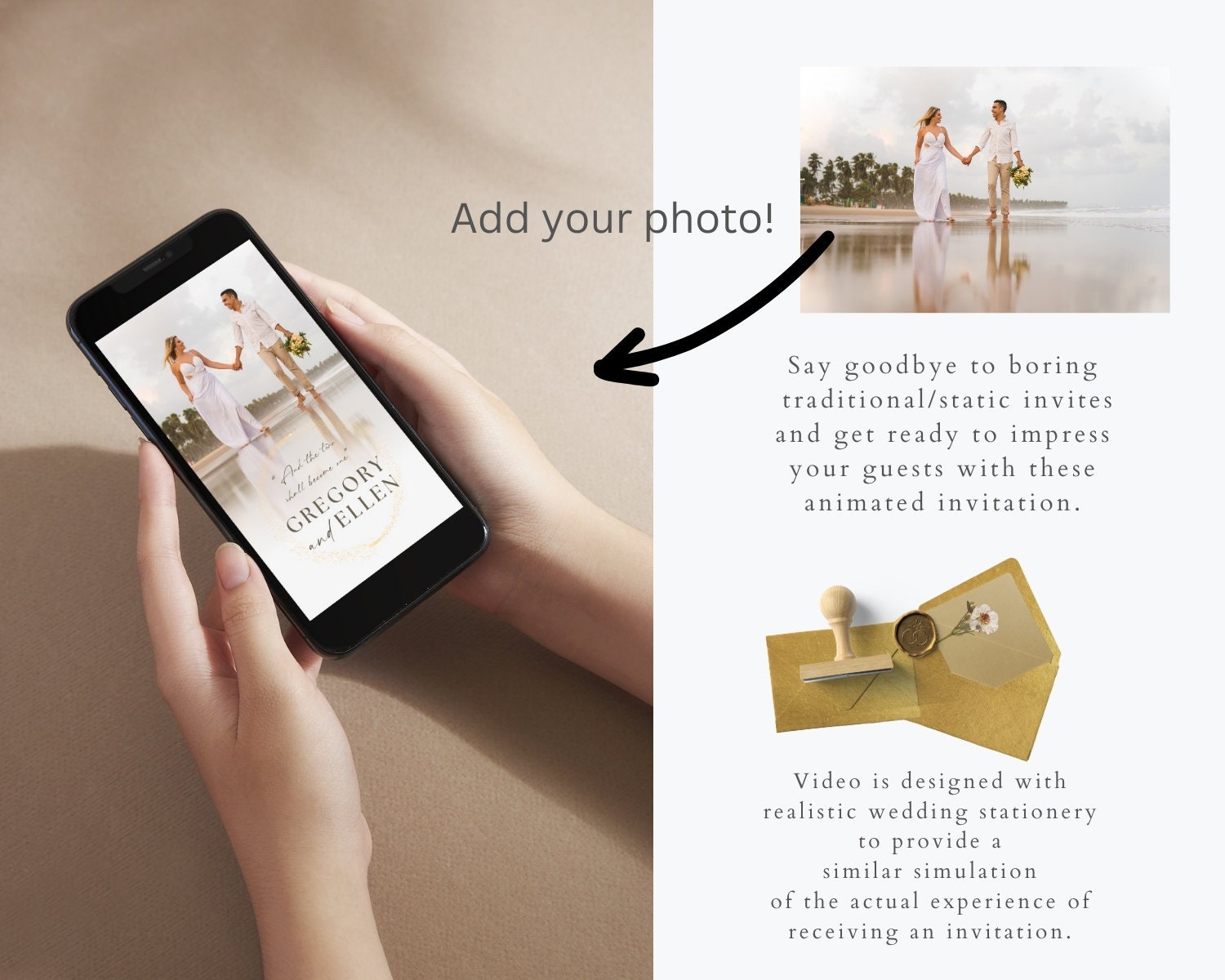 Digital Modern Wedding Invitation Template With Envelope, Animated ...