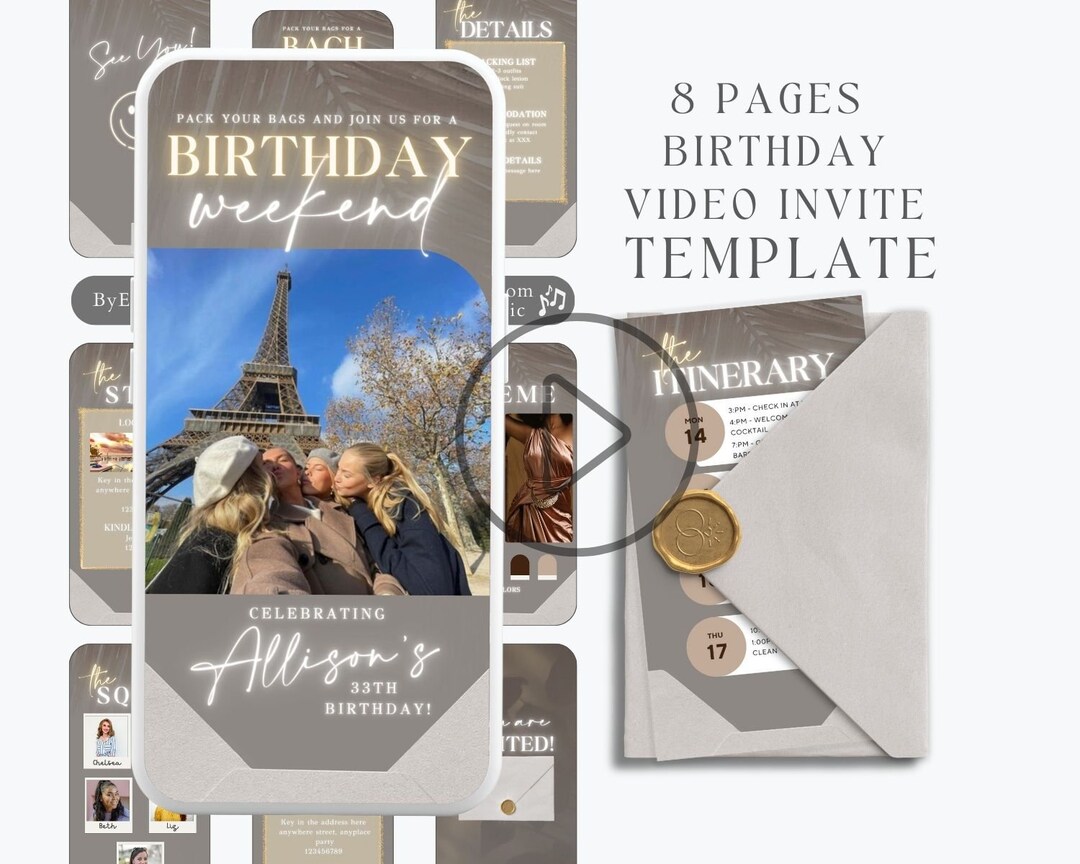 Digital Birthday Weekend Invitation Video With Itinerary, Animated ...