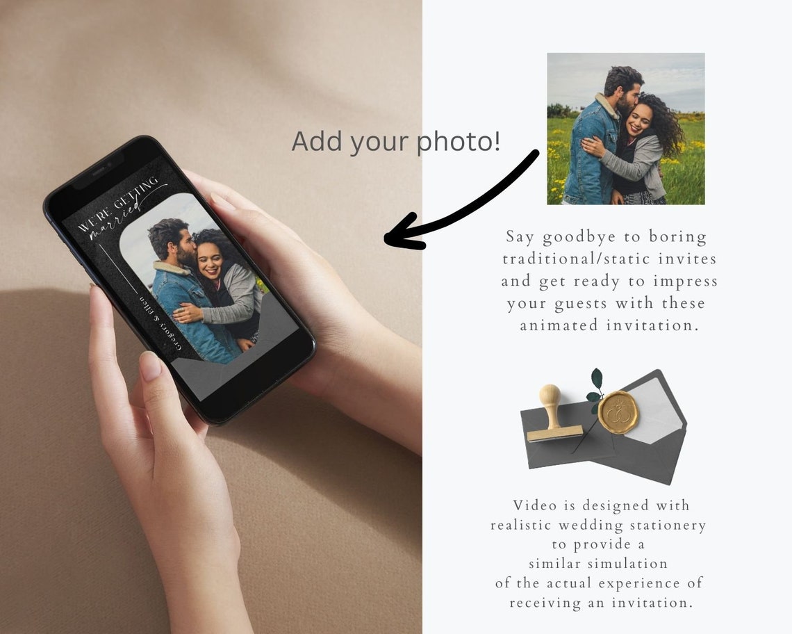 Digital Wedding Invitation Video Template, Black Wedding Suite Invite ...