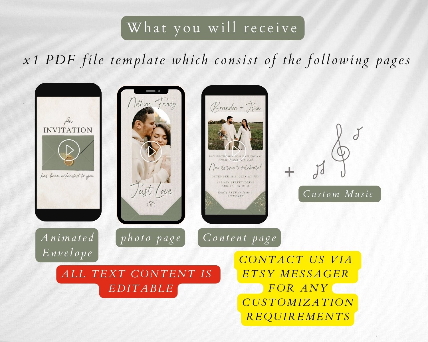 Editable Olive Eloped Wedding Template Video Invitation, Animated ...