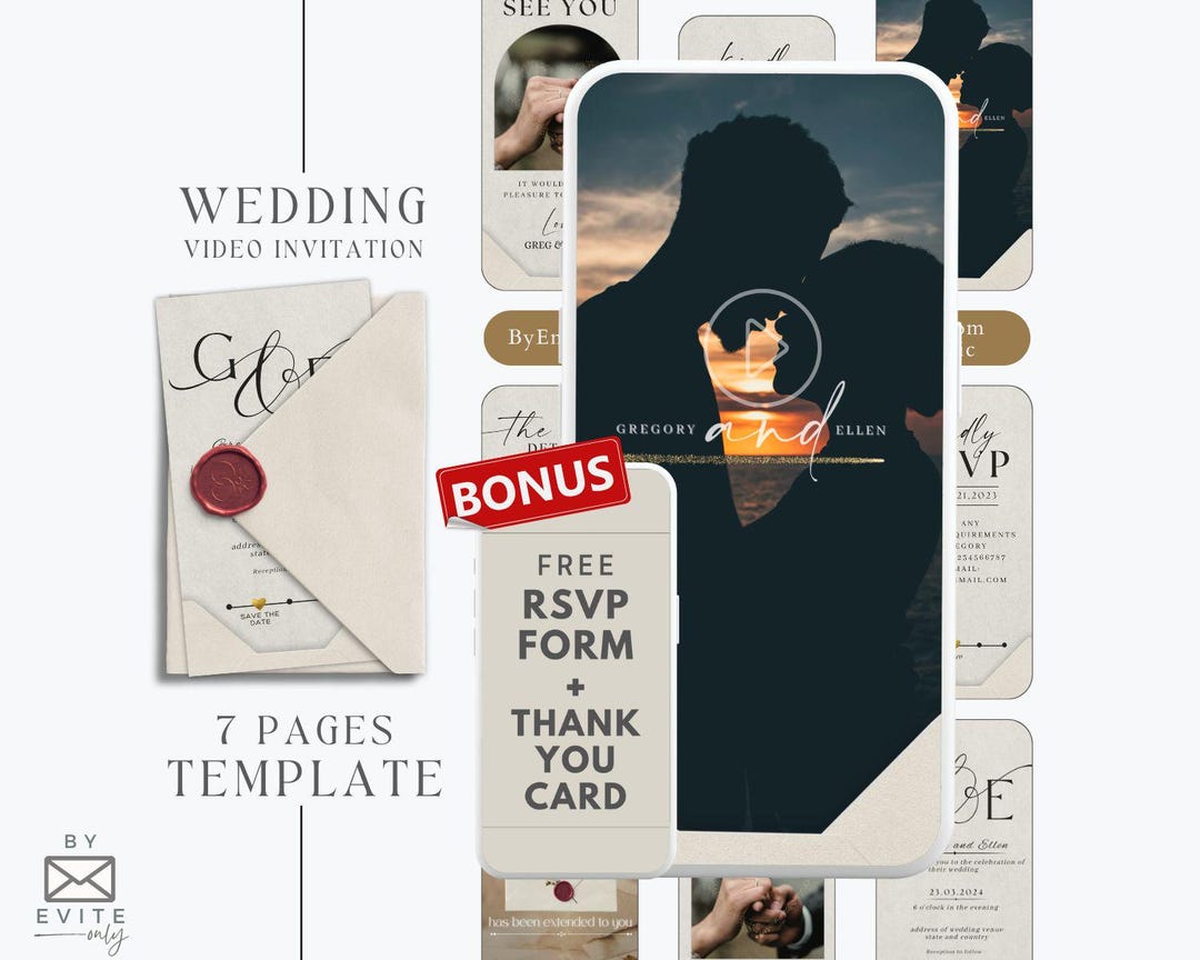 Digital Modern Wedding Invitation Template With Envelope & Photo ...