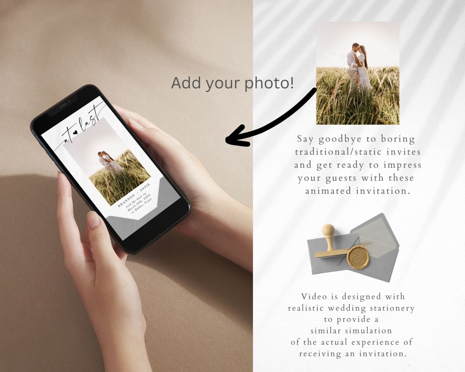 Editable Photo Elopement Announcement Invitation Template, Animated ...