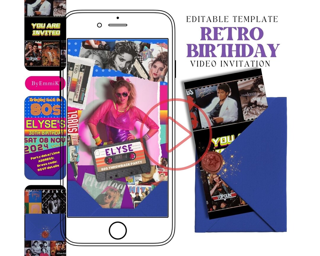 Retro Birthday Invitation Template Back to the 80s Birthday - Etsy