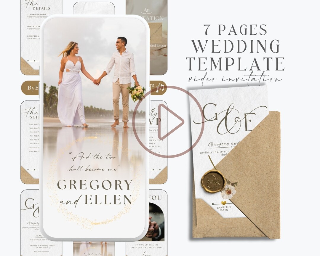 Digital Modern Wedding Invitation Template With Envelope, Photo Wedding ...