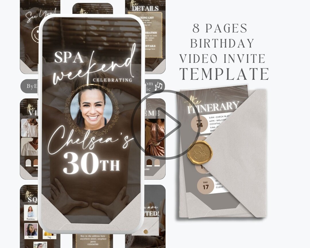 Digital Spa Birthday Weekend Invitation Itinerary Template, Editable ...