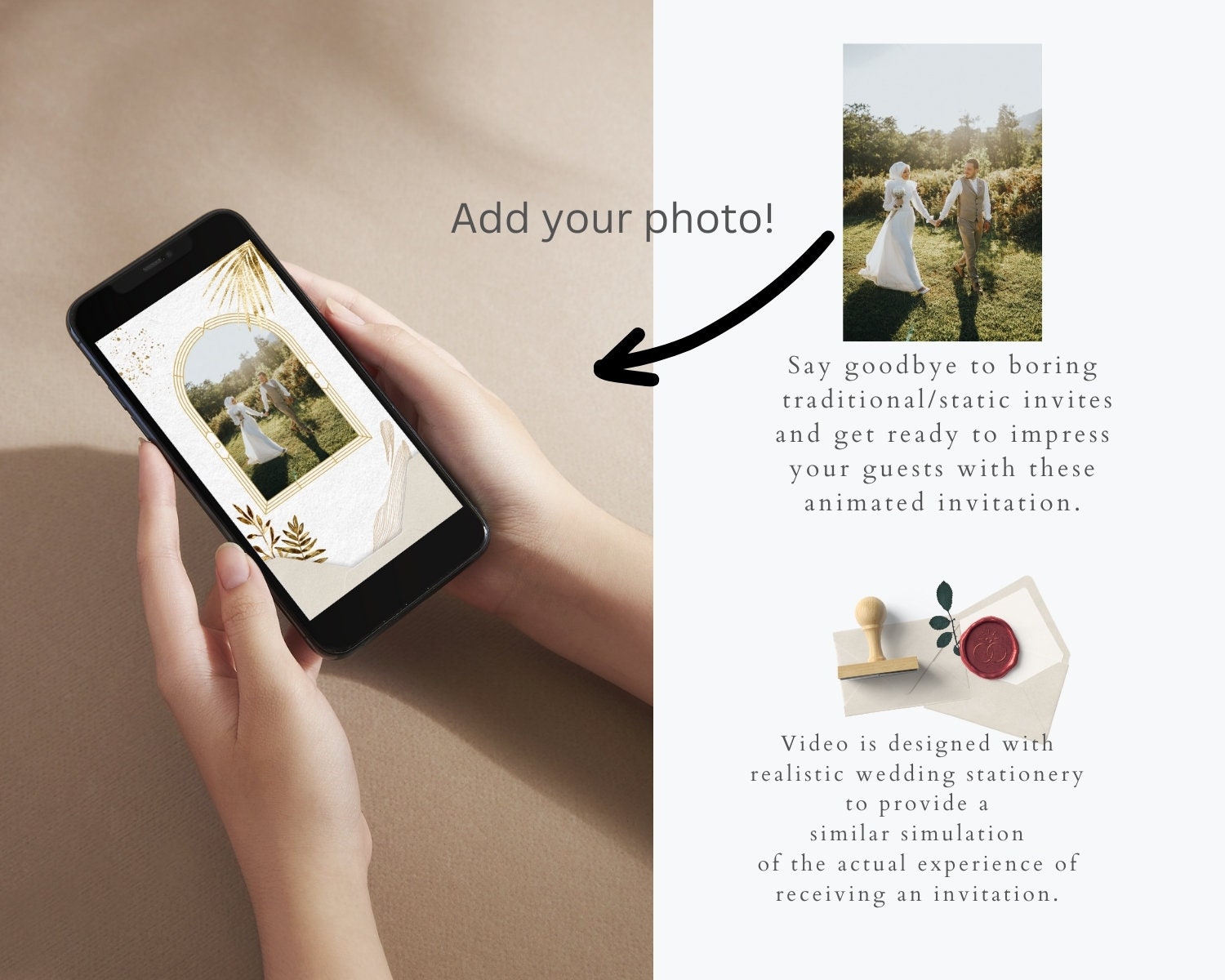 Digital Modern Wedding Invitation Template With Envelope, Photo Wedding ...