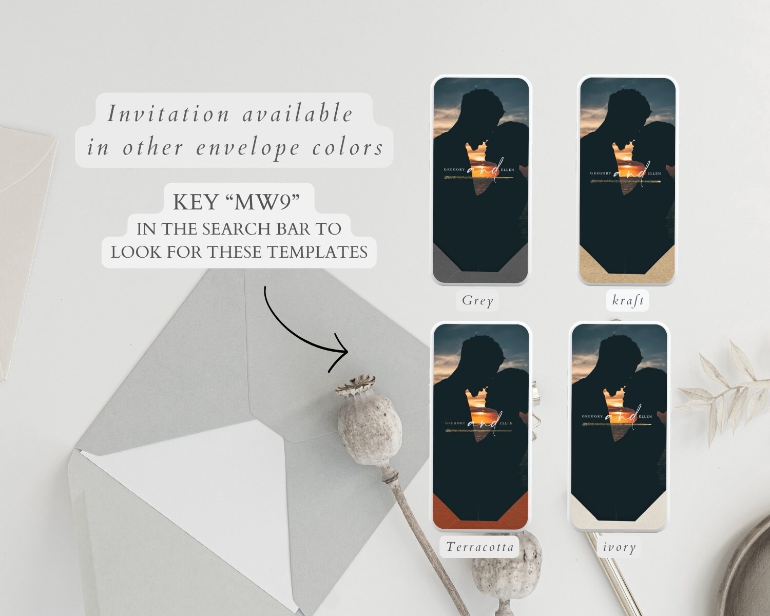 Digital Modern Wedding Invitation Template With Envelope & Photo ...