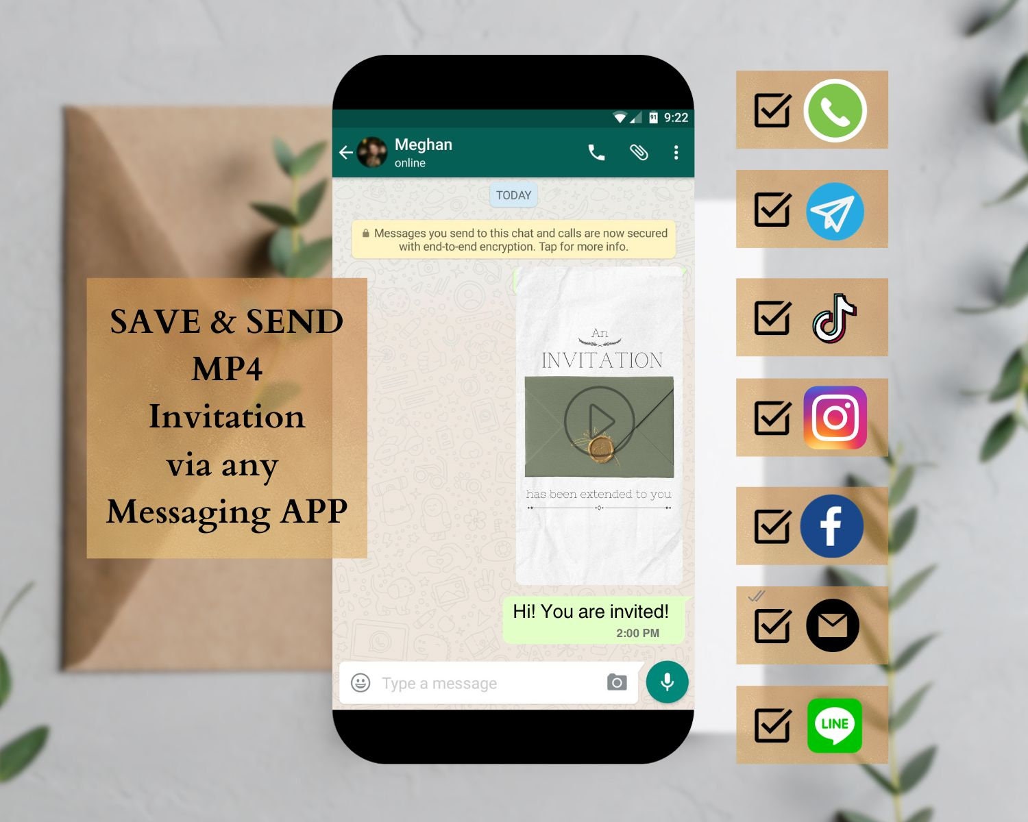 Digital Sage Green Wedding Invitation Video With Rsvp Template and ...