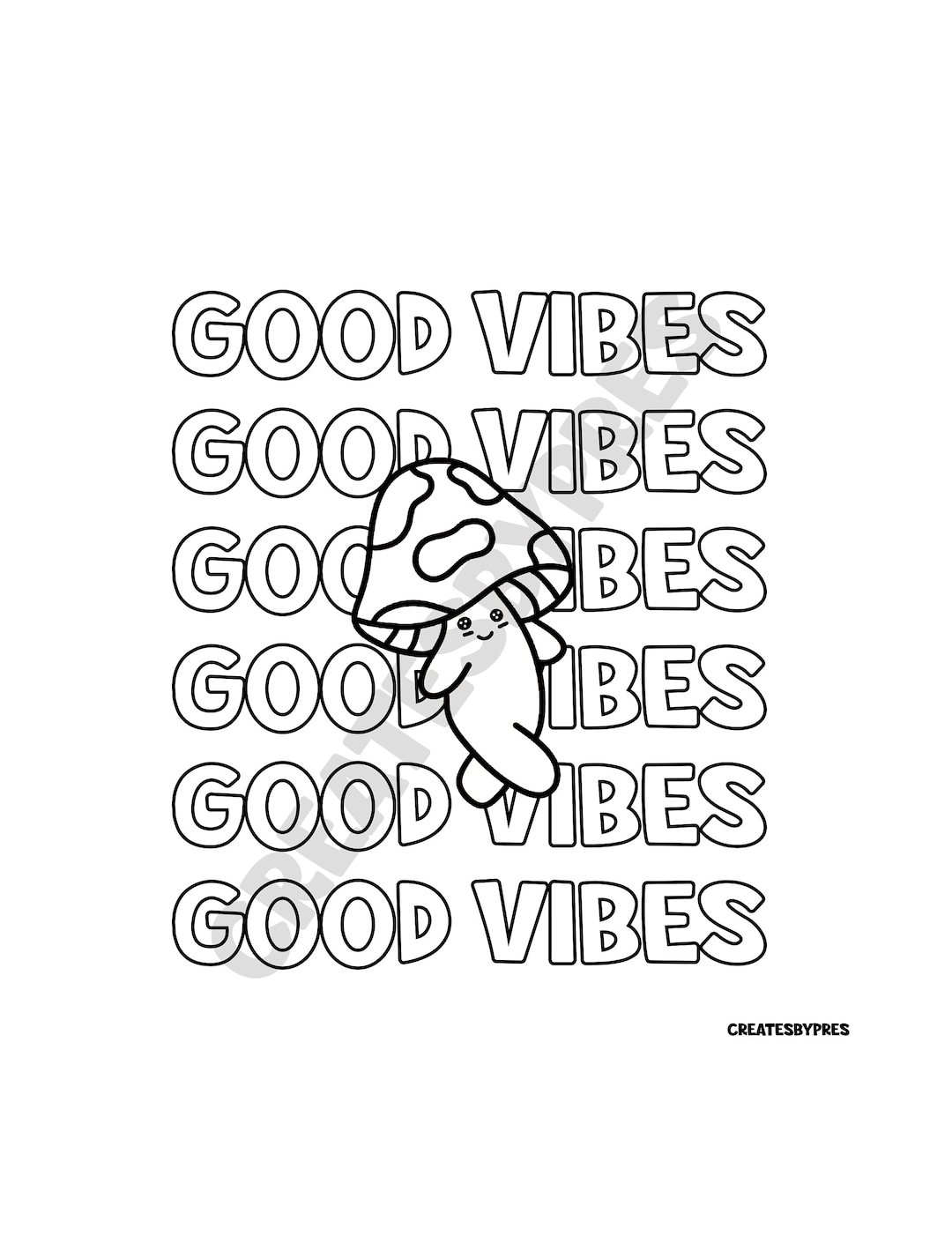 Dibujo para colorear Good Vibes Mushroom - Etsy España