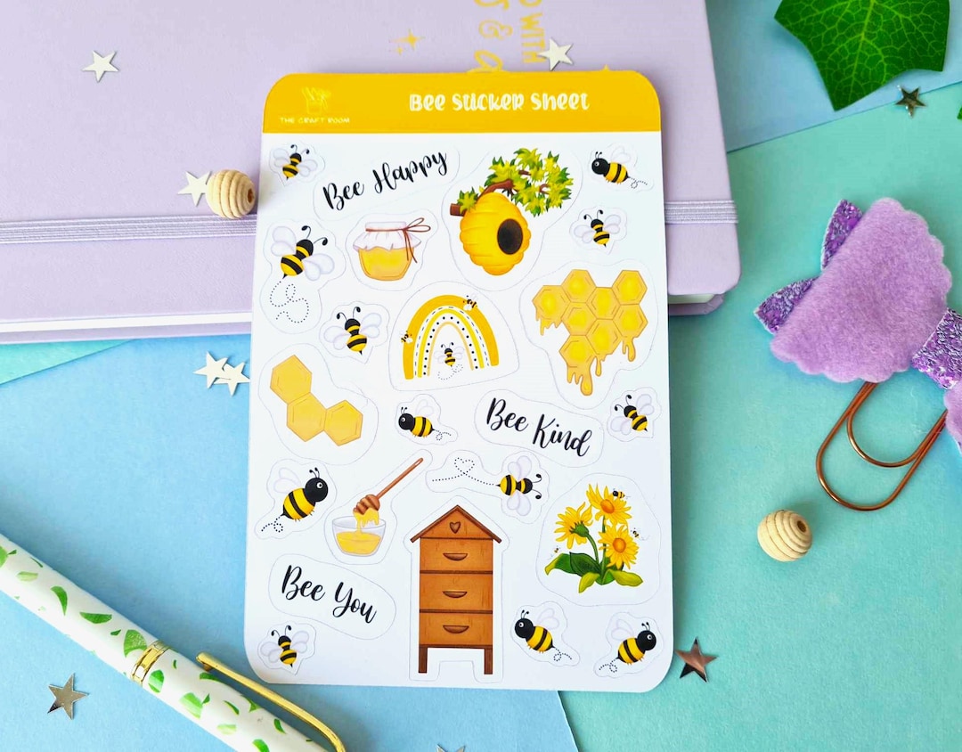 Bee Sticker Sheet - Bumble Bee, Bee Kind, Bee Happy, Bee You, Bee ...