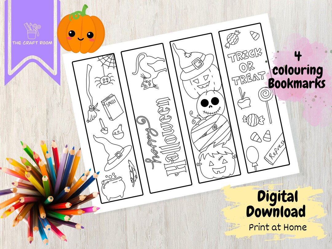 Printable Halloween Colouring in Bookmarks Print at Home Digital ...