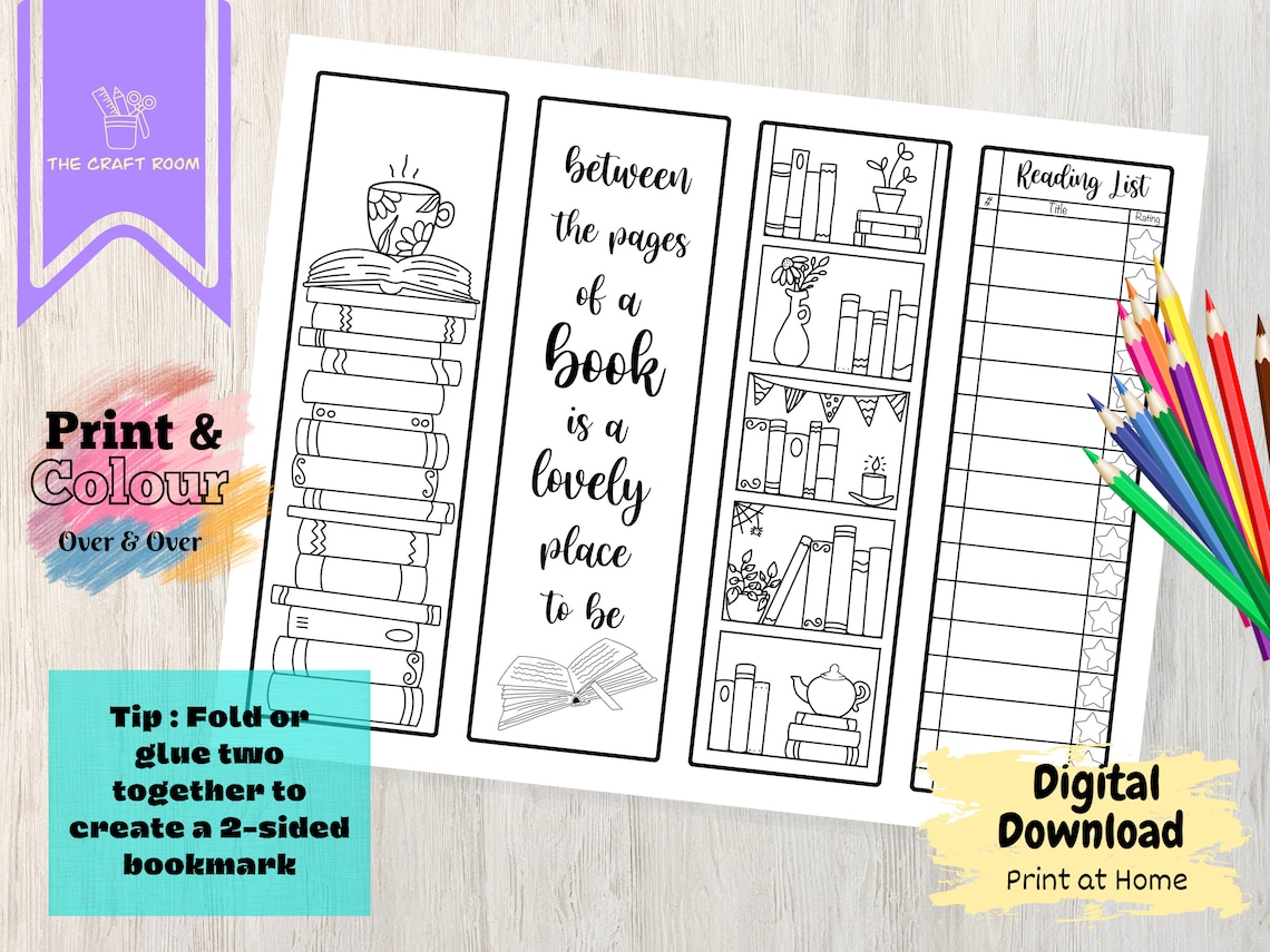 Printable Colouring in Bookmarks Print at Home Digital - Etsy