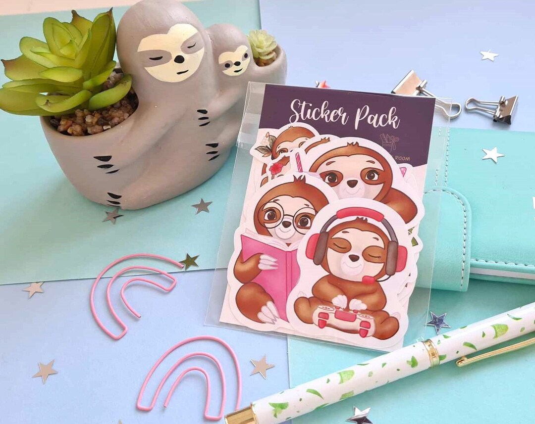 Sloth Sticker Pack - Laptop Stickers, Water Bottle Stickers, Reading ...