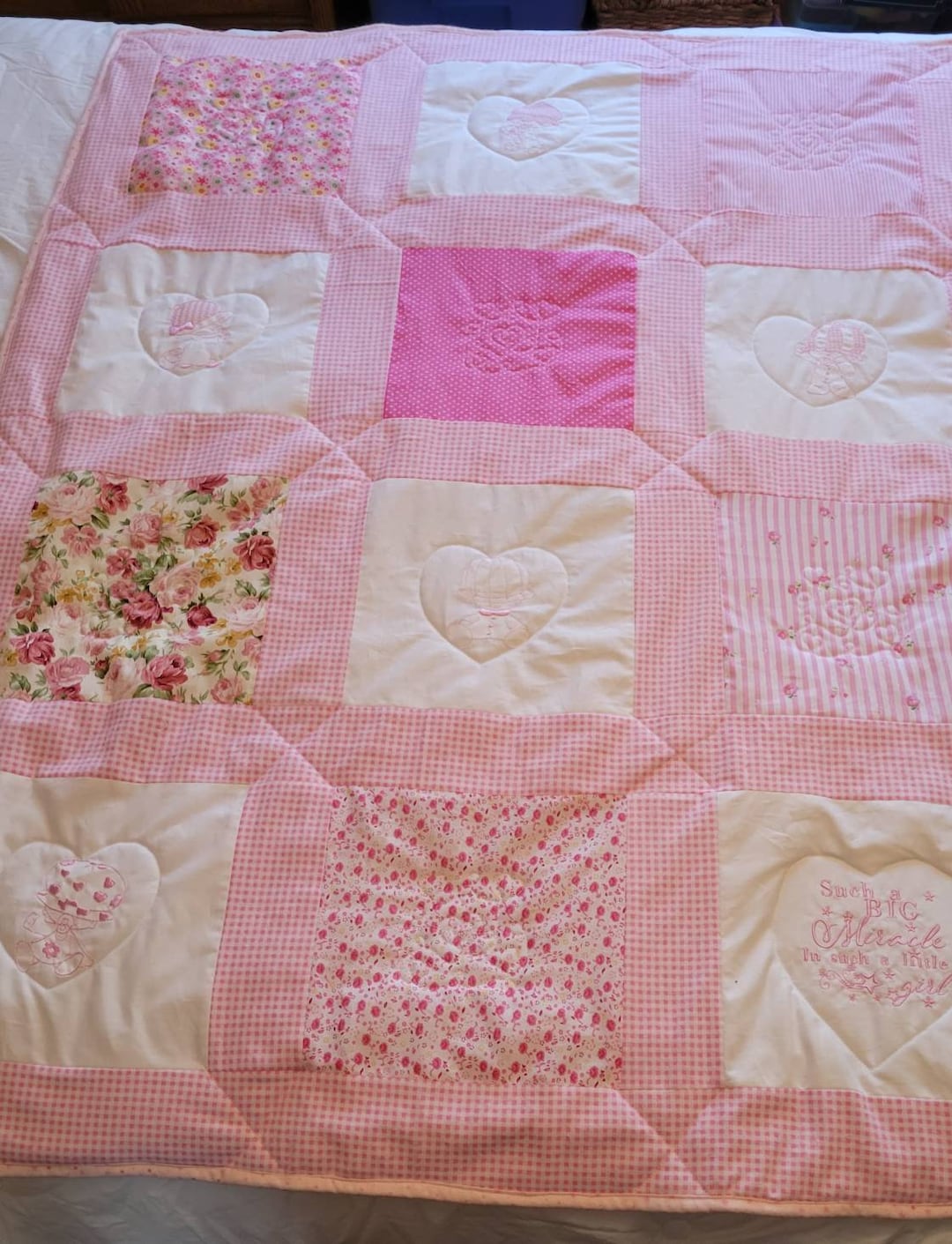 Pink and White Baby Girl Quilt - Etsy