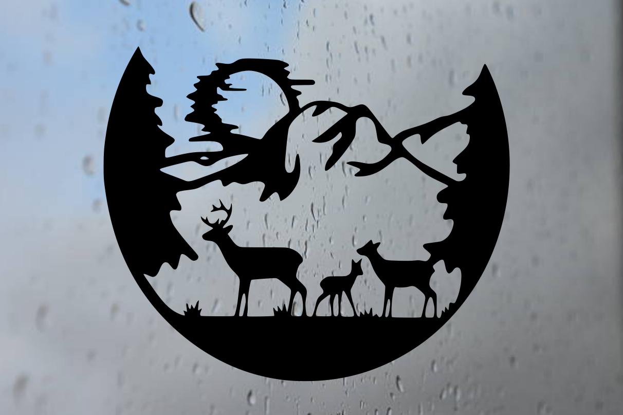Deer Family Landscape Mountain Scene Vinyl Sticker Decal for Car, Truck ...