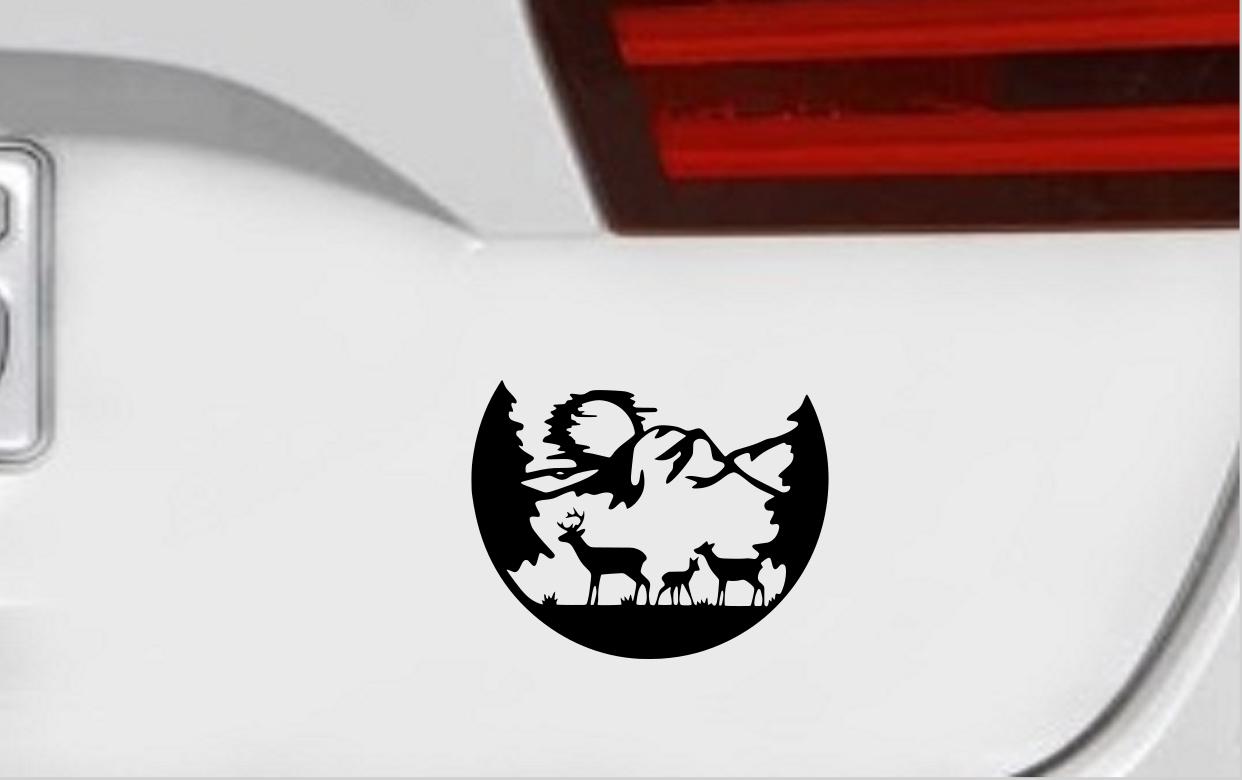 Deer Family Landscape Mountain Scene Vinyl Sticker Decal for Car, Truck ...