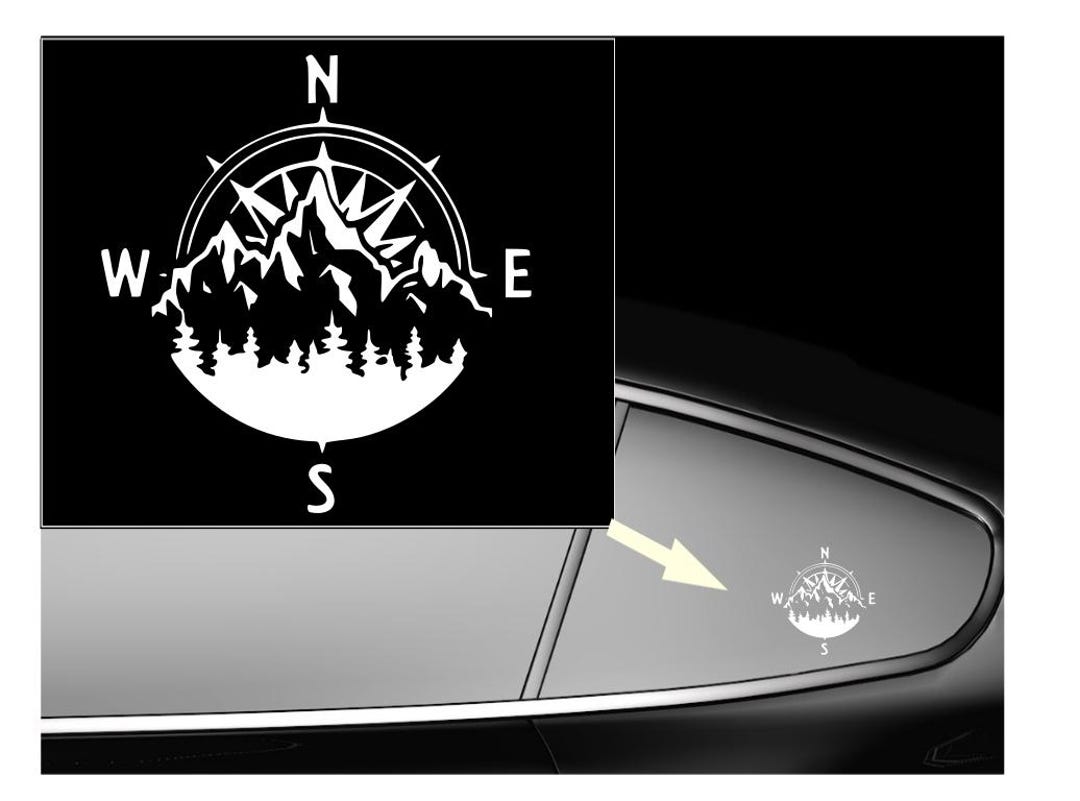 COMPASS MOUNTAIN SCENE Vinyl Sticker Decal for Car, Truck, Window ...