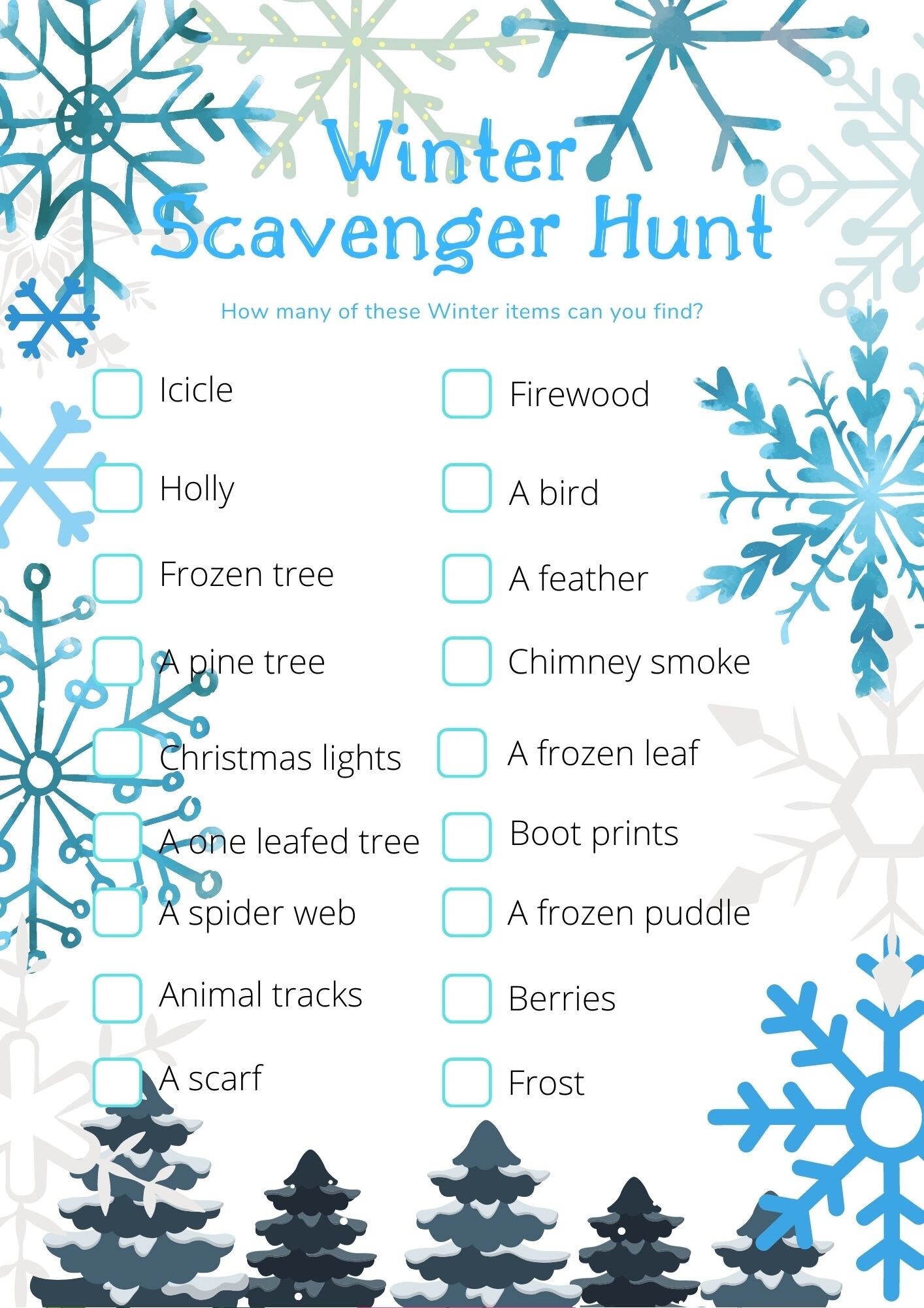 Printable Scavenger Hunt / Seasonal / Winter / Spring / Summer / Autumn ...