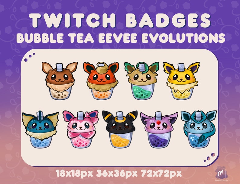 POKEMON bubble tea eevee evoluciones Twitch sub/bit insignias ...