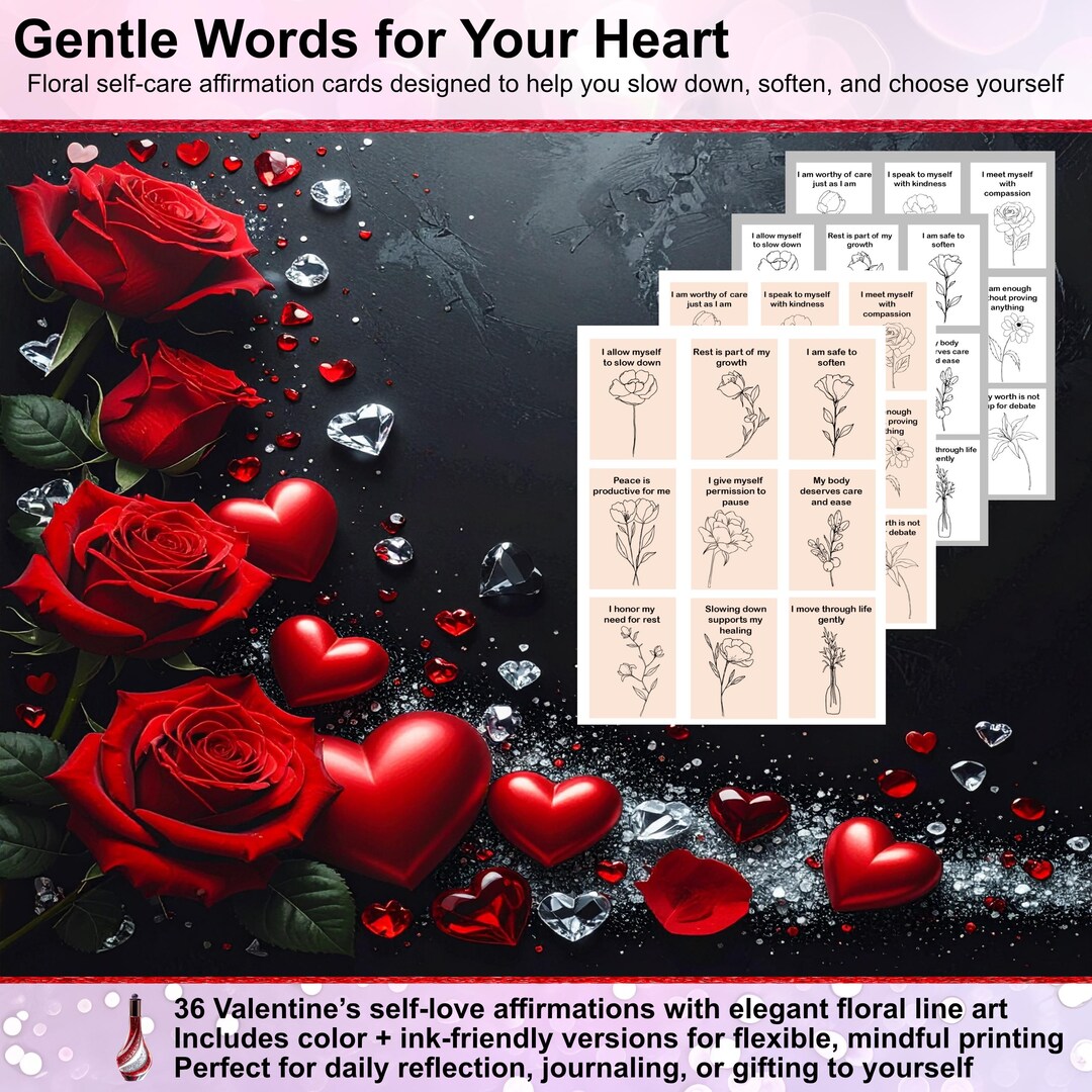 Valentine’s Day Affirmation Cards | Floral Self-care Cards | Ink ...