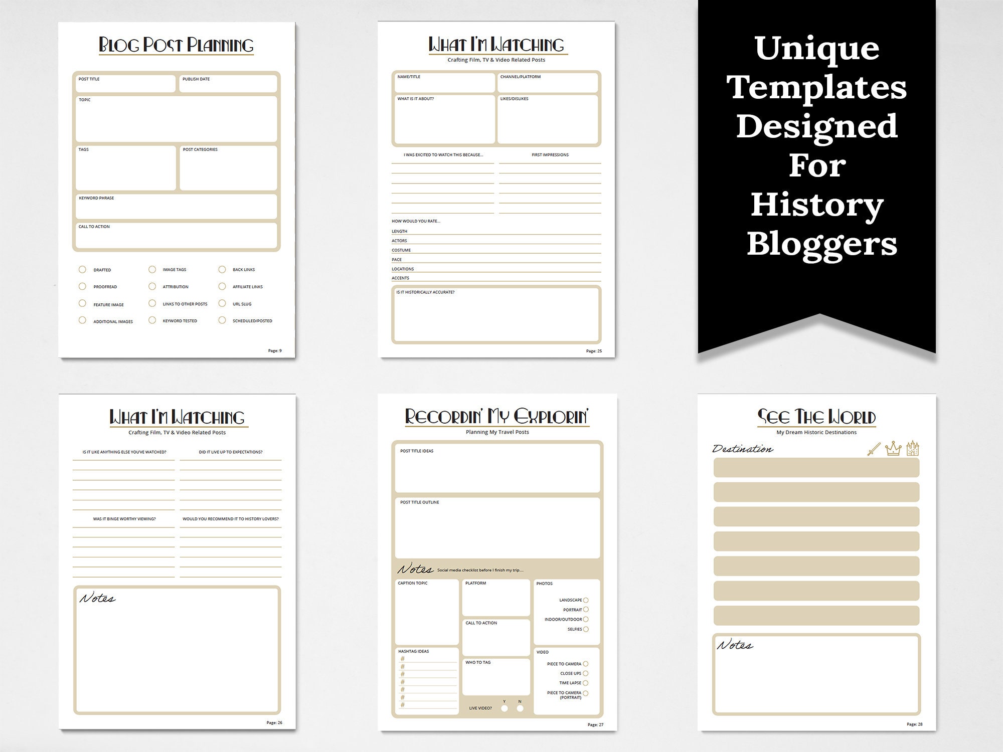 Printable Planner, History Blog Planner, Gold, Blog Planner, Printable ...