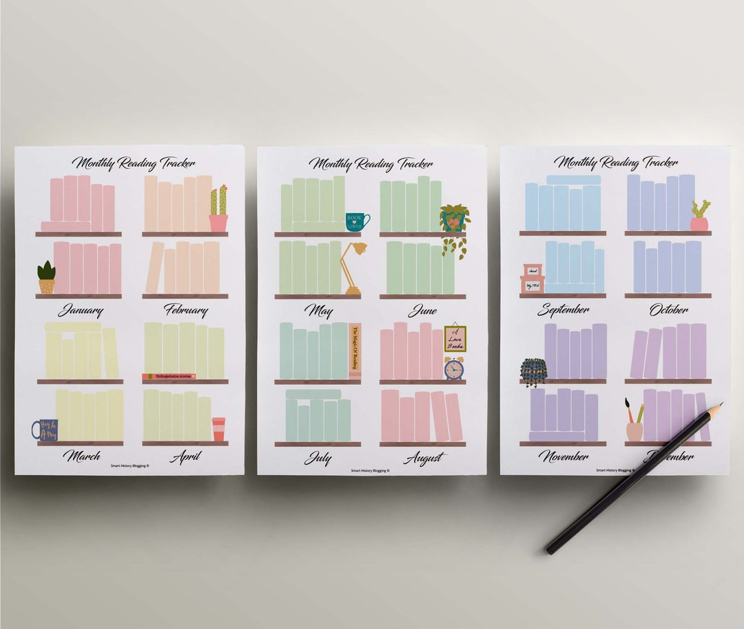 Reading Tracker Rainbow Bookshelf Printable A4 Monthly and Yearly Book ...