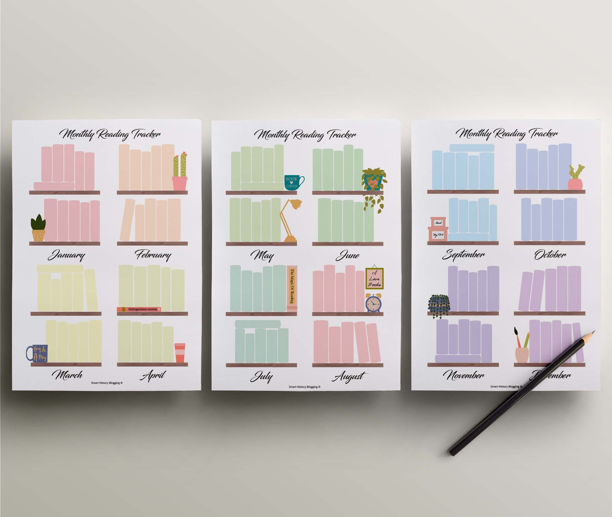 Reading Tracker Rainbow Bookshelf Printable A4 Monthly and Yearly Book ...