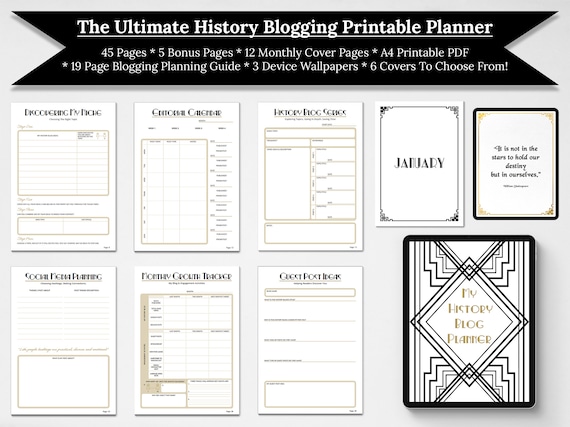 Printable Planner History Blog Planner Gold Blog Planner | Etsy