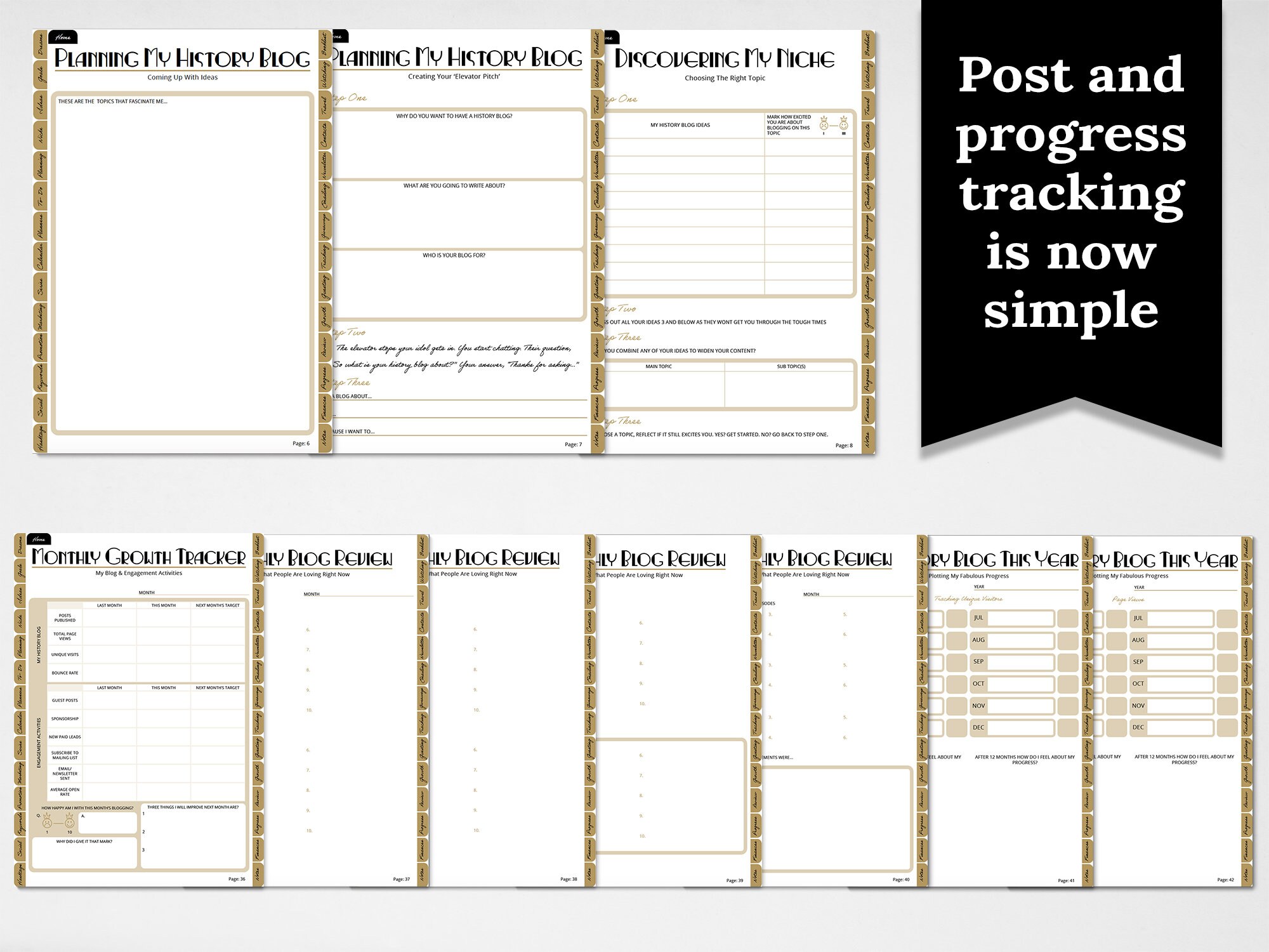 Printable Planner, History Blog Planner, Gold, Blog Planner, Printable ...