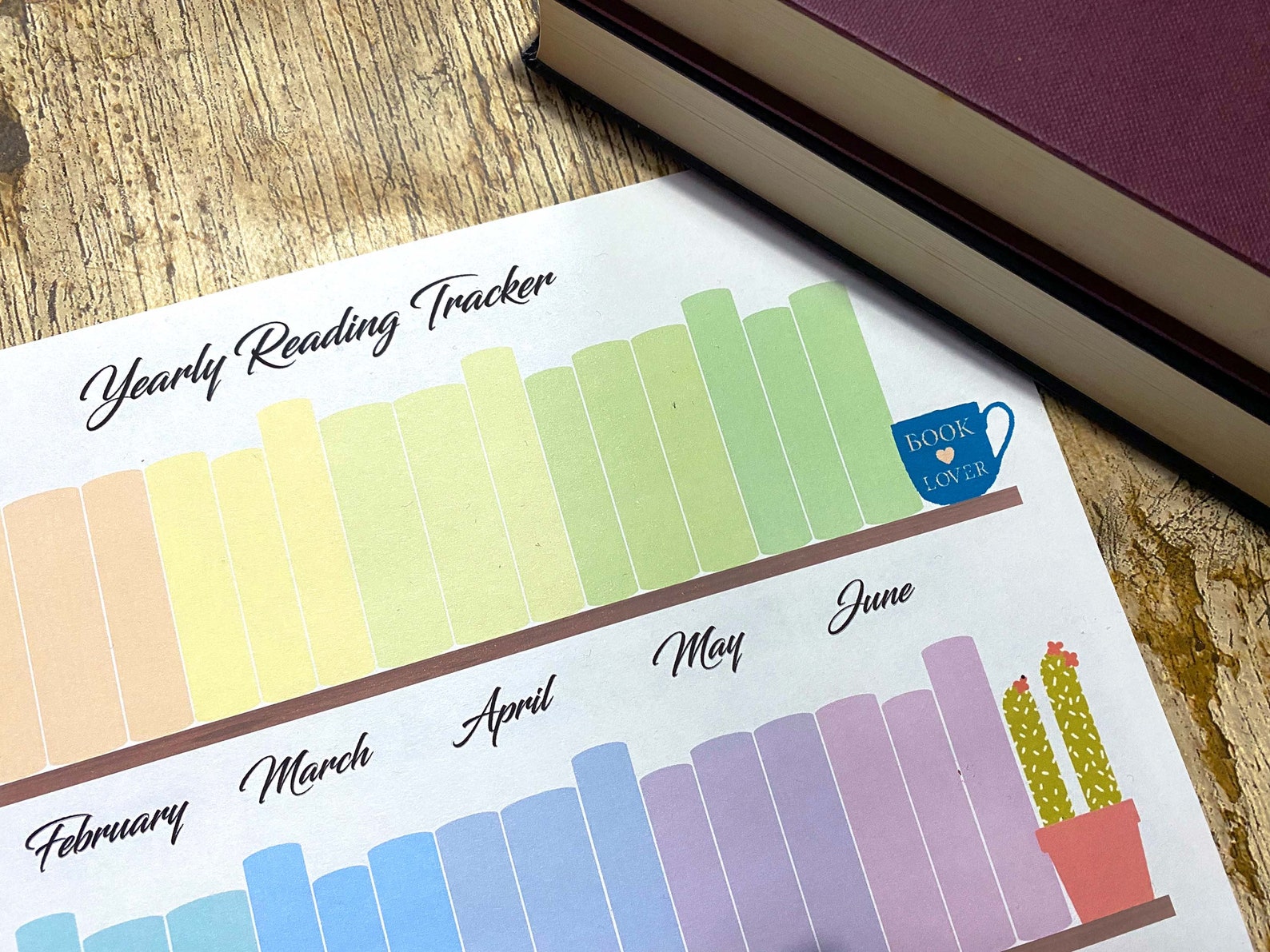 Reading Tracker Rainbow Bookshelf Printable A4 Monthly and Yearly Book ...
