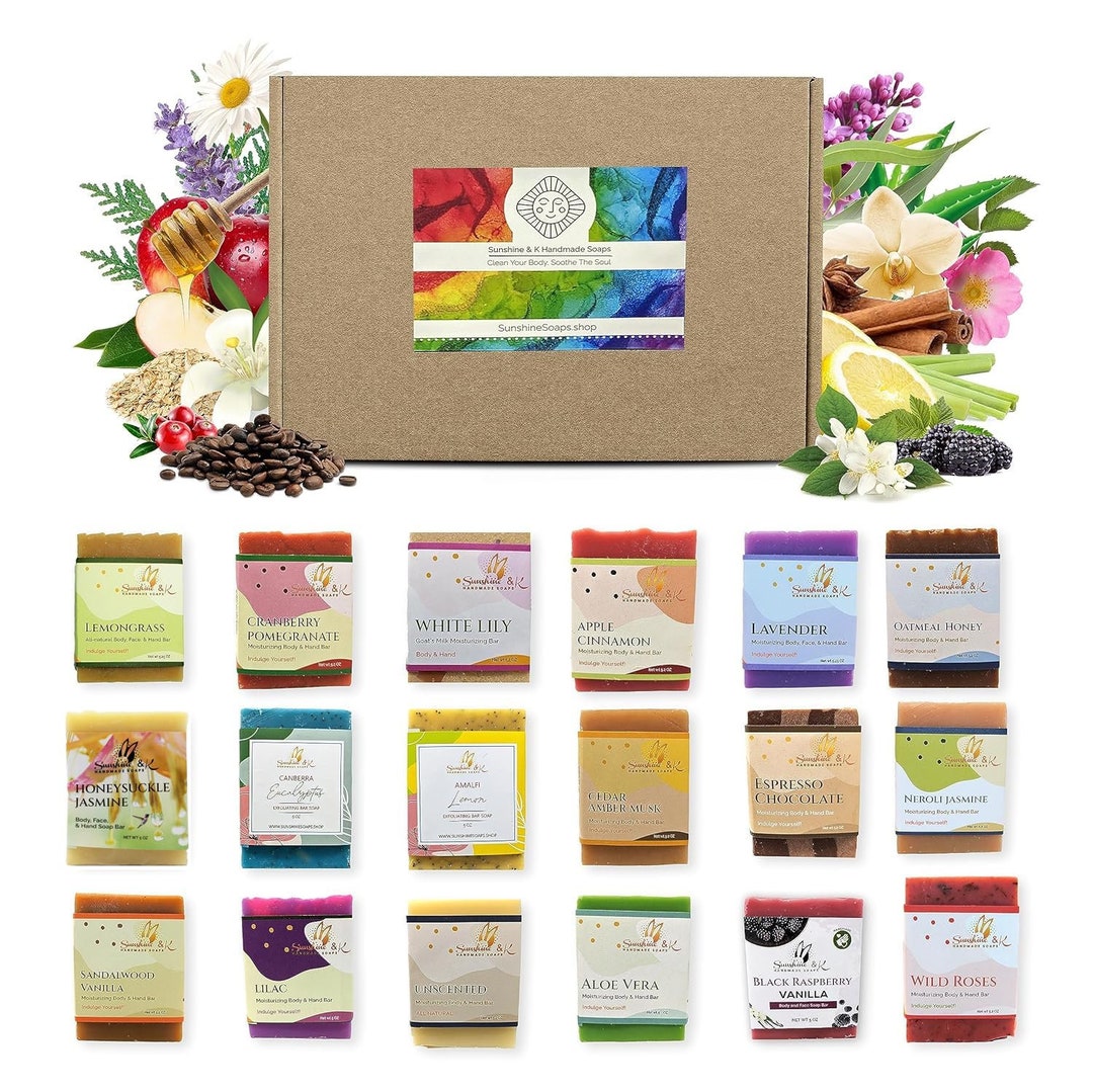 18 Assorted Scents - Body & Face Bar Soap Bundle, Handmade Bath Soap ...